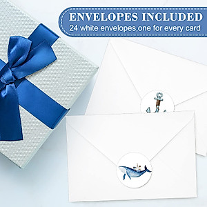 AnyDesign Cruise Staff Thank You Cards Set with Stickers Envelopes 24 Pack Blue Nautical Thank You Note Cards for Express Thanks to Ship Staff Birthday Baby Shower Party, 4 x 6 Inch