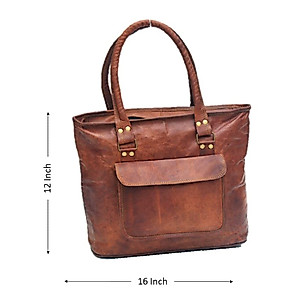 Handmade Women Vintage Style Real Leather Shoulder Shoppers Bag Purse 16” Brown