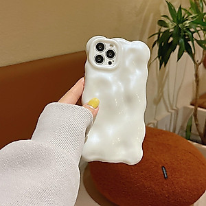 XIZYO for iPhone 13 Pro Max Case 6.7 Inch Cute Wave Pattern Aesthetic Phone Case 3D Curly Wavy Shape Plating Glitter Bling for Women Girls Soft Bumper Silicone Shockproof Case, Pearl White