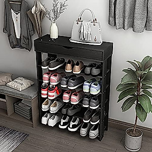 DlandHome Shoe Rack Shoe Storage Cabinet, 5 Tier Shoe Racks, Wooden Shoes Heels Sneakers Storage Cabinet Organizer for Entryway, Hallway, Closet or Living Room, Black