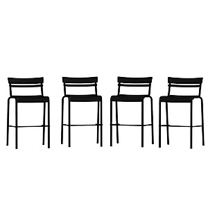Flash Furniture Nash Commercial Grade Steel Stack Stool, Indoor-Outdoor Bar Stool with 2 Slat Back, Set of 4, Black
