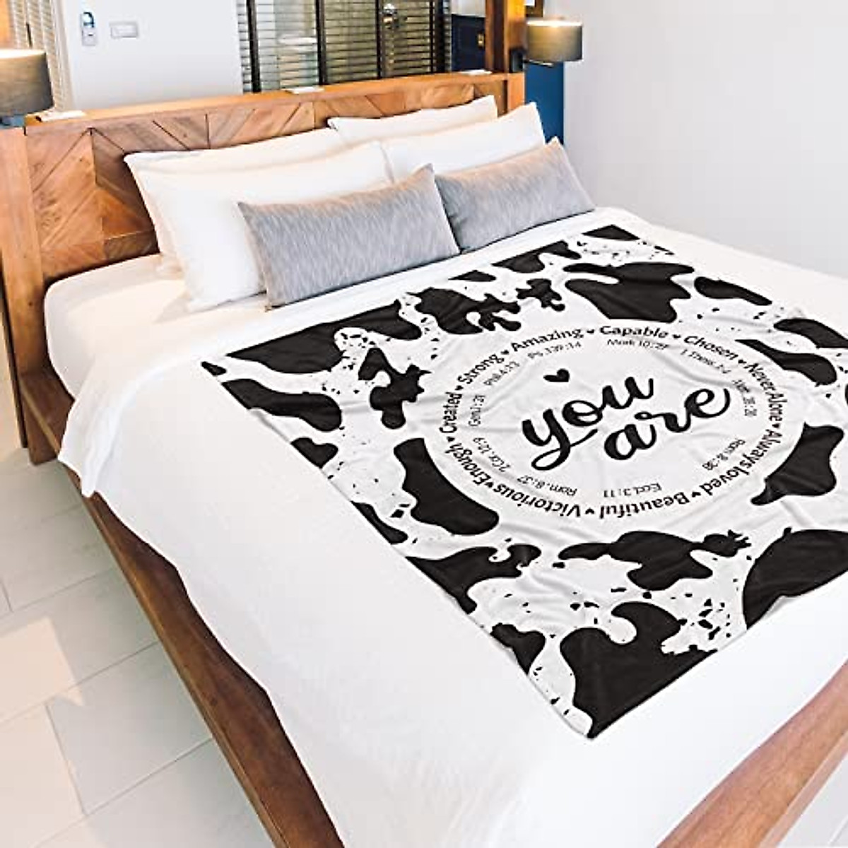 Cow Gifts for Women, Bible Verse and Cow Print Blanket, Unique Birthday Inspirational Throw Blanket Present, Soft Flannel Blanket Christian Gift for Her, Friend