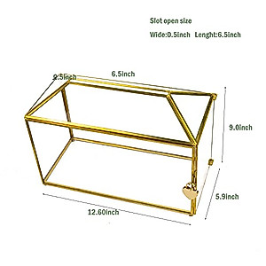 YIMORENCE V Gold Wedding Glass Card Box – 12.6 inch Large Wedding Card Holder Handmade Gold Glass Terrarium with Slot and Heart Lock
