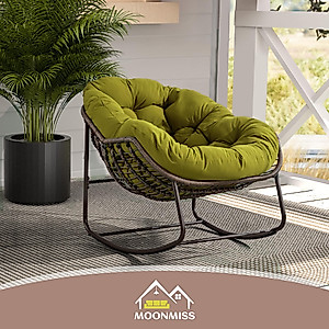 MOONMISS Rocking Chair, Oversized Patio Rocker Recliner Chair with Padded Cushion for Indoor and Outdoor, Patio Rattan Egg Rocking Chair for Front Porch, Garden,Backyard, Balcony (2, Olive)