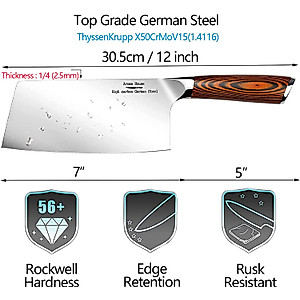 Aroma House Meat Cleaver 7 Inch, Cleaver Knife for Meat Cutting, High Carbon German Stainless Steel with Ergonomic Handle for Home, Kitchen & Restaurant, Kitchen Gift.