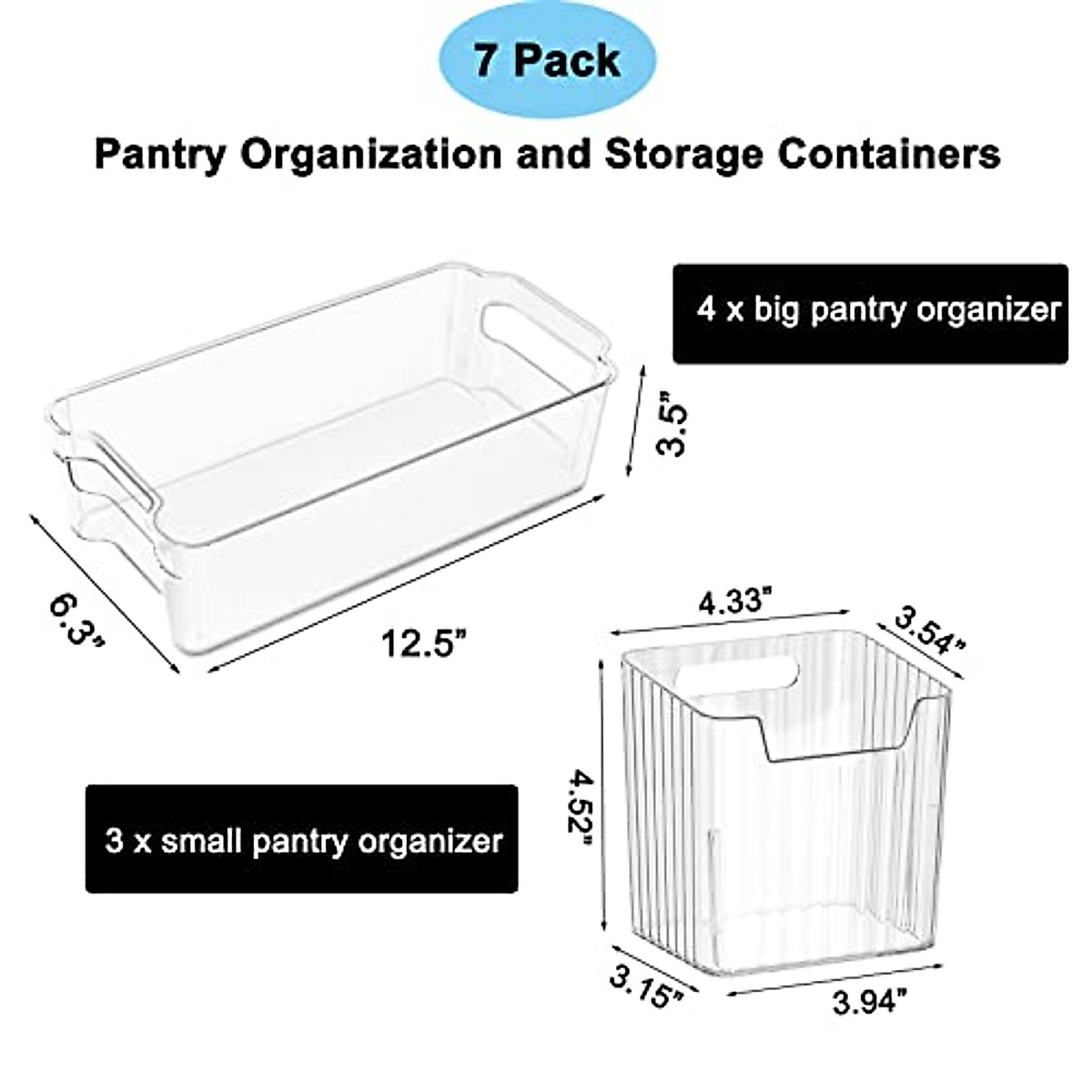 Refrigerator Organizer Bins - Hyjjlele 7 Pack Pantry Organization and Storage, BPA-Free Clear Plastic Bins for Fridge, Freezer, Kitchen Cabinet and Countertops Organizers