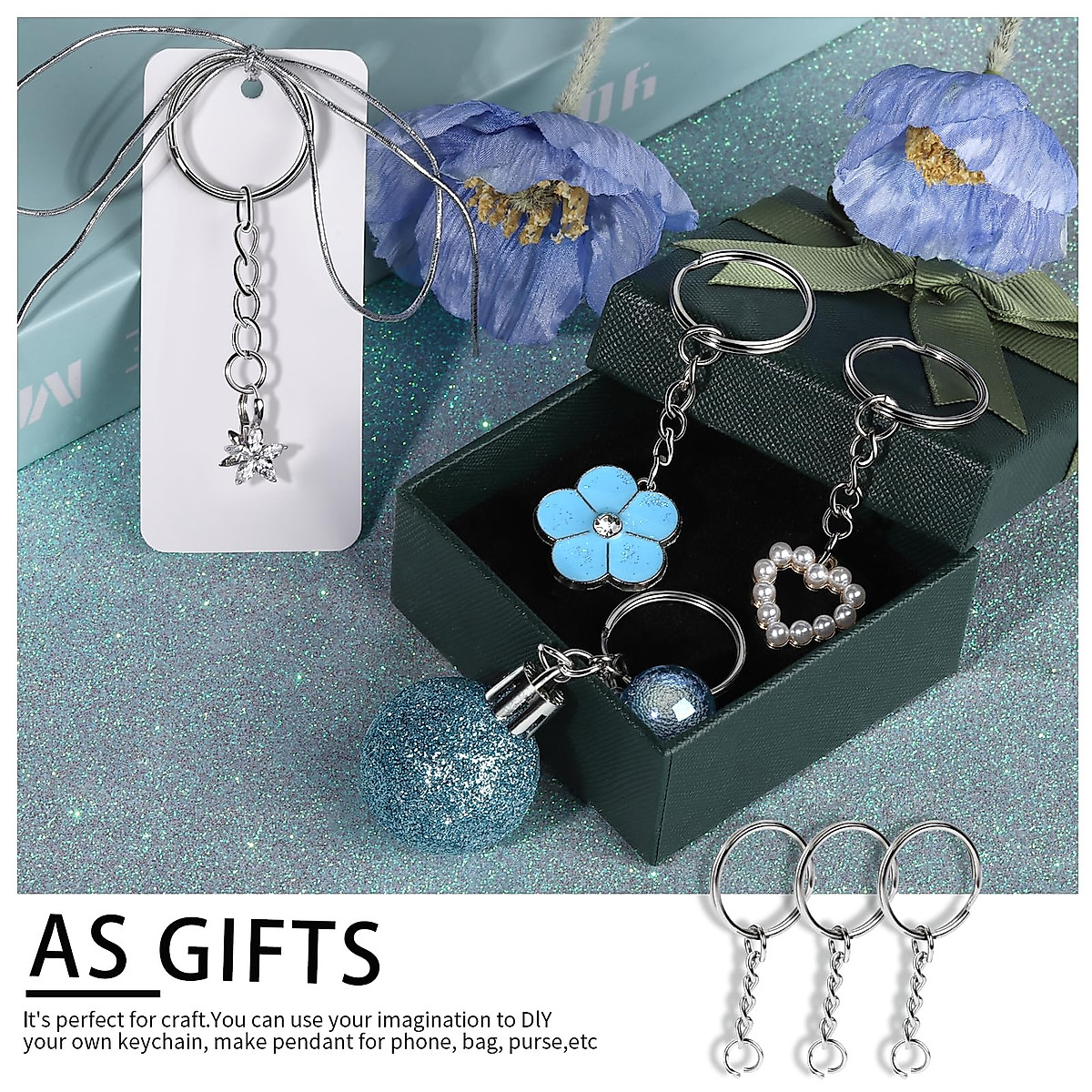 Teenitor Metal Split Keychain Ring Parts for Arts and Craft- 60 Key Chains 25mm with 26mm chains and 60pcs Open Jump Ring for Craft Key Ring
