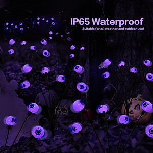 2PACK Scary Eyeballs Solar Garden Lights Halloween Decorations Outdoor,Swaying Firefly with 12LED Purple Spooky Lights - Waterproof Ornaments Solar Halloween Lights for Lawn, Patio, Party Decor
