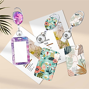 Badge Holder, Retractable Badge Reel with Carabiner Belt Clip and Key Ring, Name Tag Work Badge Clip Vertical ID Card Holder for Name Card (Art Night Painting)