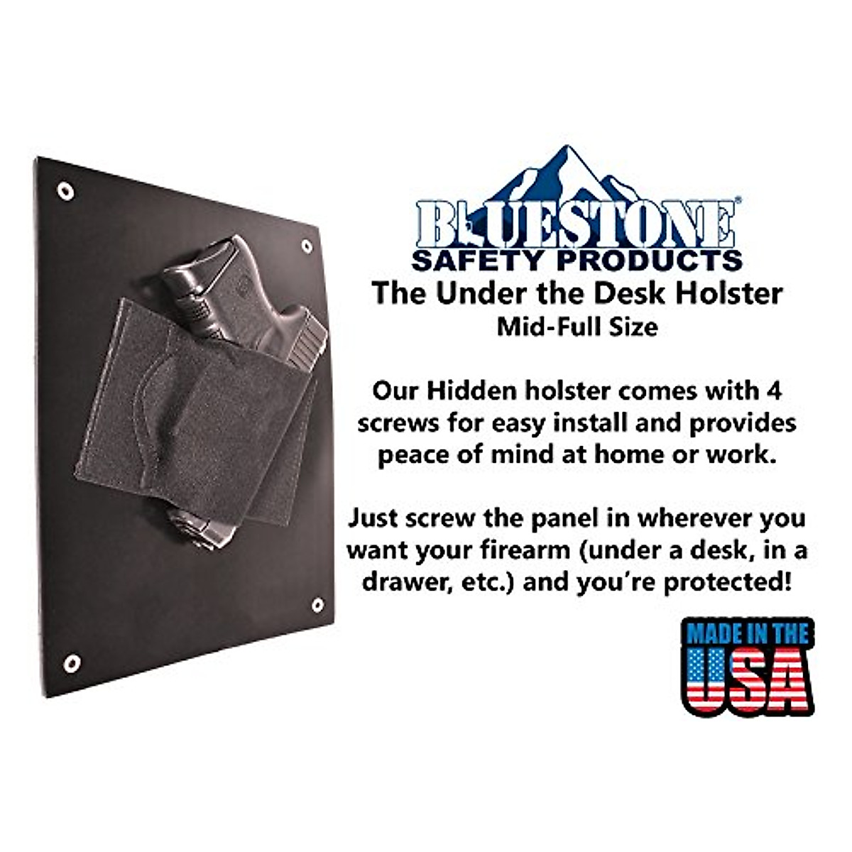 Bluestone Safety Under The Desk Holster| Bedside Holster| Wall Mounted Tactical Gun Holster| Under The Desk Pistol Gun Holder| Fits Nearly Any Handgun