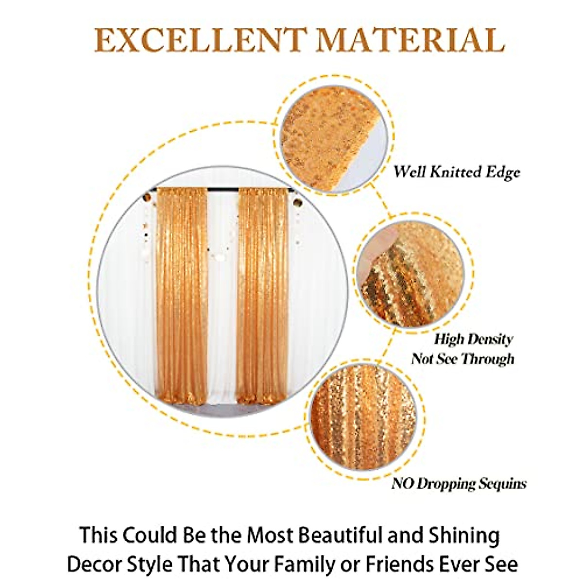 Sparkle Backdrop Curtain Gold 2 Panels Set Sequin Photo Backdrop 2FTx8FT Sequin Backdrop Curtain Pack of 2-1220S