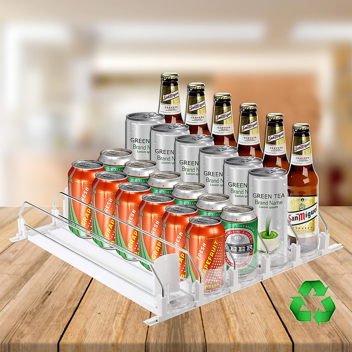 ONCHSH Drink Organizer for Fridge,Soda Can Drink Organizer for Refrigerator,Beer Pop Can Water Bottle Storage for Pantry,Width Adjustable Beverage Pusher Glide (White, 16.4"D - 5 Rows)