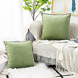 GAWAMAY Grey 16x16 Fall Pillow Covers,Pack of 2 Decorative Cushion Pillow Cases with Chenille Edge Soft Boho Decor Pillows for Living Room Sofa Couch Beding Green Velvet Euro Pillow (40x40cm)