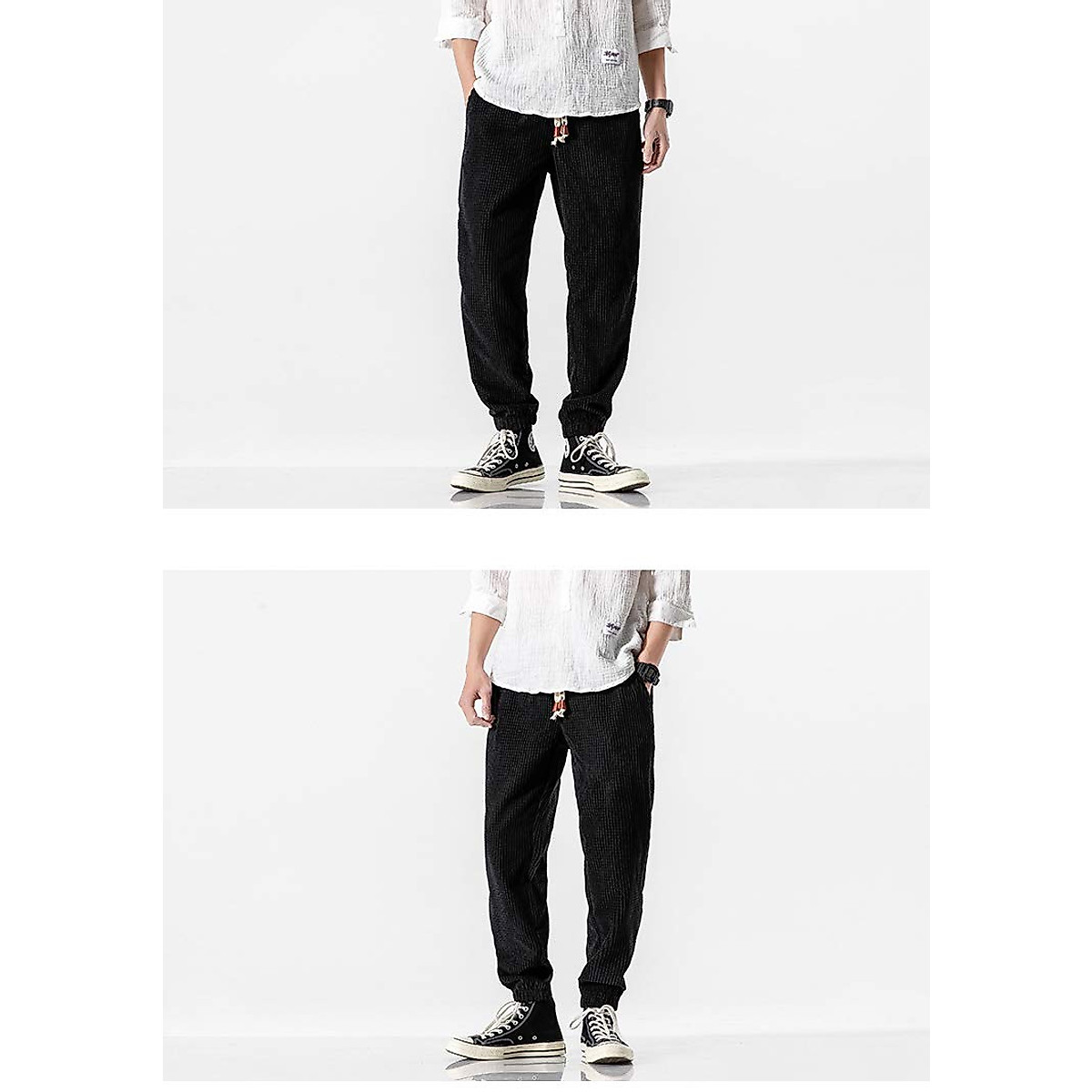 Gihuo Men's Athletic Drawstring Corduroy Jogger Sweatpants（Black-S）