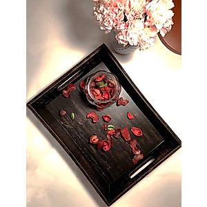 EZDC Wooden Tray, Coffee Table Tray, Ottoman Tray Dark Brown 16 x 12” Modern Aesthetic Decorative Serving Tray with Handles for Drinks and Food