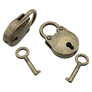 JianLing 2 Sets Mini Antique Bronze Locks and Keys, Retro Vintage Small Metal Padlock Archaize Style Lock Mini Lock with Key (1 Lock + 1 Key)