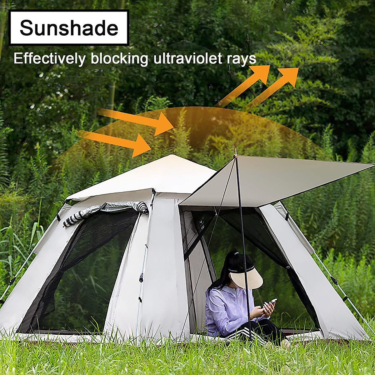 2/3/4 Person Pop Up Tent with Carry Bag, Waterproof Windproof Family Camping Tent with 2 Door & 2 Mesh Window,Setup in 60 Seconds,Instant Tent for Hiking & Travel,Upgraded Ventilation (Green,L)