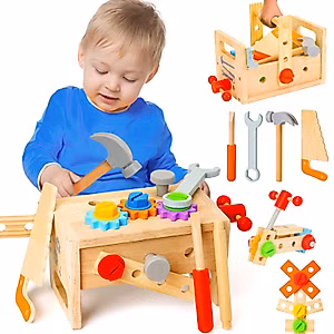 Wooden Tool Set for Kids 2 3 4 5 Year Old, 29Pcs Educational STEM Toys Toddler Montessori Toys for 2 Year Old Construction Preschool Learning Activities Gifts for Boys Girls Age 2-4 1-3