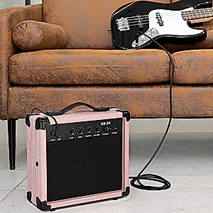 Ktaxon Electric Bass Amp with Retractable Handle, 20Watt Dual Channel Practice Bass Guitar Amplifier W/ 6.5" Speaker, 4 Buttons, 1/8" Auxiliary Input (Natural)