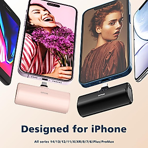 UPEB 2 Packs Portable Phone Charger iPhone 5000mAh with Built in Cable, MFi Certified Mini Power Bank Cordless External Battery Pack for All iPhone Series 14/13/12/11/XR/X/SE/8/7/6 Pro Max