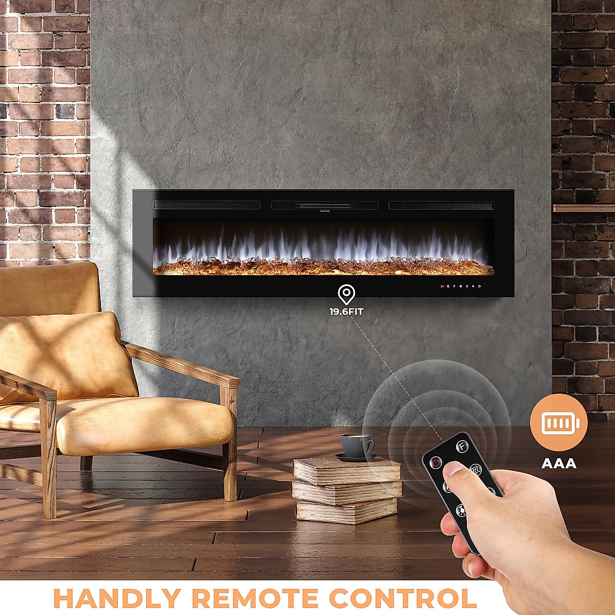 Clevich 60 inches Electric Fireplace Insert and Wall Mounted with Multicolor Flame,750w/1500w Fireplace Heater Low Noise,Fire Place for The Living Room,Touch Screen Remote Control with Timer,Black