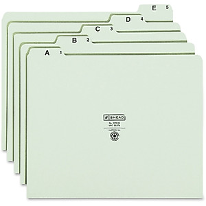 Smead Pressboard Guides, 1/5-Cut Tab (A-Z), Letter Size, Gray/Green, Set of 25 (50376)