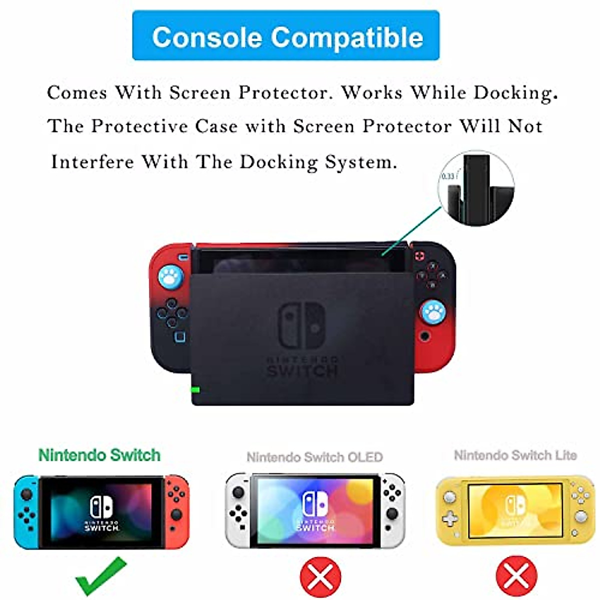 Dockable Case for Nintendo Switch - COMCOOL 3 in 1 Protective Cover Case for Nintendo Switch and Joy-Con Controller with Screen Protector - Red Black