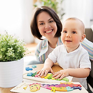 Wooden Jigsaw Puzzle Toy for Toddlers 1-3 Years Old- 3 Sets of Animals Dinosaur Crocodile Monkey,Colorful Wood Numbered Puzzles Baby Infant Kid Preschool Learning Educational Toys.