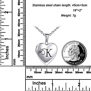 MUERDOU Locket Necklace that Holds Pictures Initial Alphabet Letter Heart Shaped Photo Memory Locket Pendant Necklace (K)