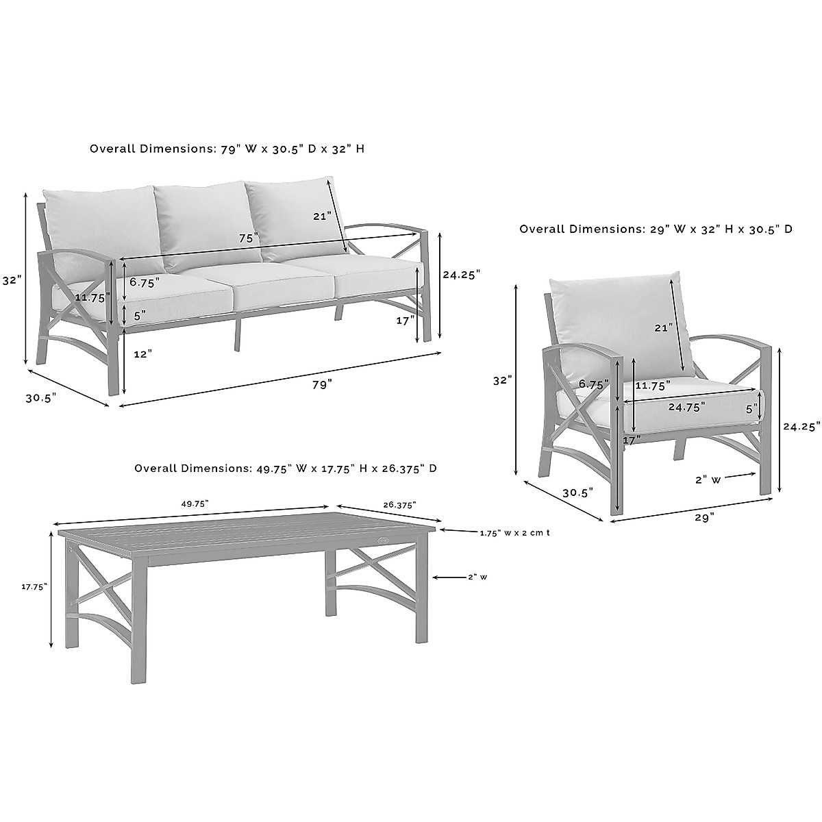 Crosley Furniture Kaplan 4-Piece Outdoor Sofa Patio Furniture Set, Conversation Sets for Porch, Deck, Oiled Bronze with Oatmeal Cushions