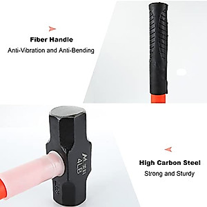 FVIEXE 4lb Sledge Hammer, 4 Pound Drilling/Crack Hammer with Forged Steel Construction & Fiberglass Handle Shock-Resistant for Striking, Engineering Hammer for Farm Gardening Land Management Yard Work