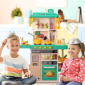 Kids Kitchen Play Set，Interactive Kids Kitchen Play Set with 50Pcs of Pretend Kitchen Toys，Realistic Sound Effects，and Simulated Functionality - Suitable for Toddlers Aged 2-12 Years (green)