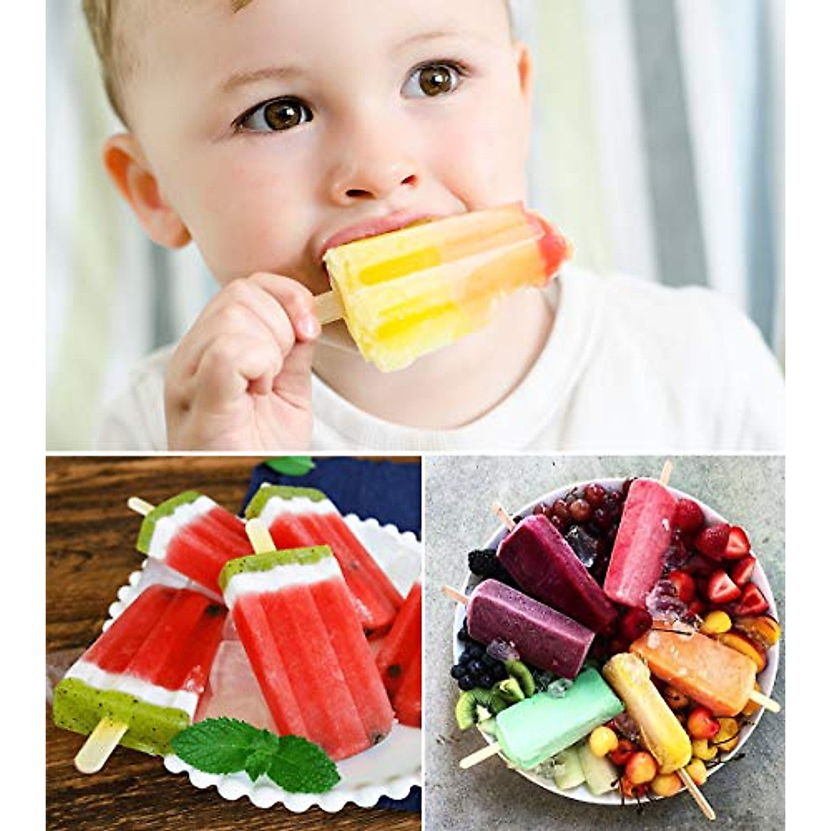 Ouddy Popsicles Molds, 10 Cavities Food Grade Popsicle Maker with 50 Popsicle Sticks & 1 Silicone Funnel, Silicone Popsicle Molds for Kids, Frozen Ice Pop Mold for Homemade Popsicles