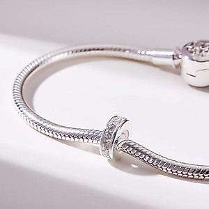 SOUKISS 925 Sterling Silver Spacer Charm Bead with Clear CZ for Charms Bracelets (2pcs Clear)