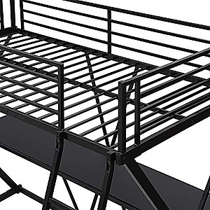 Twin Loft Bed with Desk, Loft Bed with Ladder and Full-Length Guardrails, X-Shaped Frame,Maximum Weight of 220 lb， Black（New）