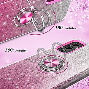 KSWOUS for Galaxy A14 5G Case with Screen Protector [2 Pack], Glitter Sparkly Bling Pink Protective Cover with Kickstand for Women Girls Slim Shockproof Case for Samsung A14 Phone Case (Pink