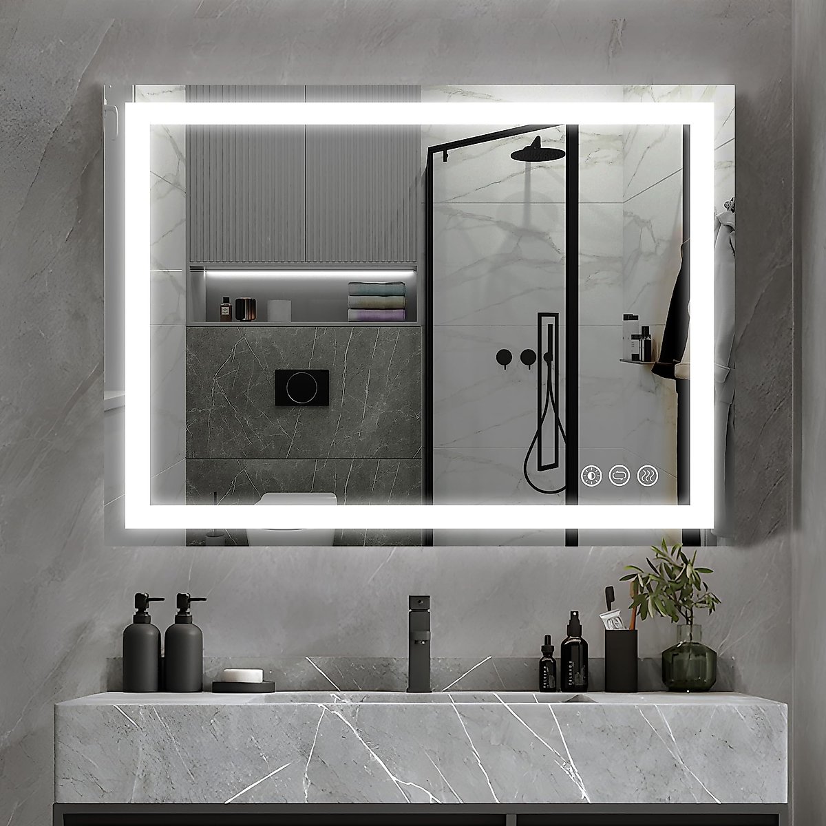 Butylux 32x24 inch LED Bathroom Mirror with Adjustable, Stepless Dimmable, Anti-Fog, Wall Mounted Lighted Bathroom Mirror with Smart Touch Button, Memory Function, 3000K-6000K (Horizontal/Vertical)