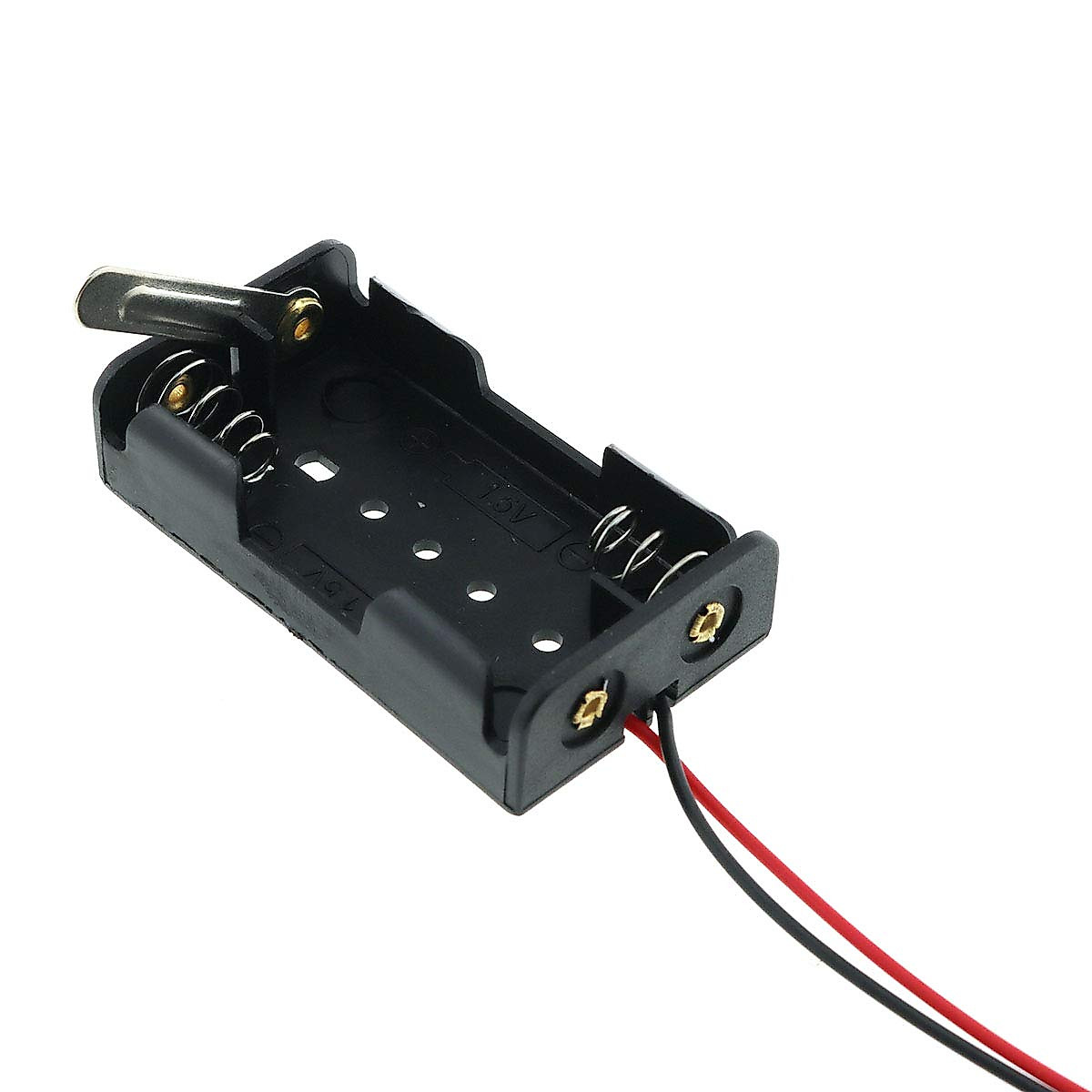 E-outstanding 4-Pack Plastic Battery Case 2x1.5V AA Battery Holder with Wire Leads Spring Clip and Closing Switch, Black