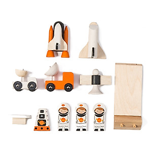 Tender Leaf Toys - Cosmic Rocket Set - 11 Pcs Wooden Rocket and Outer Space Themed Playset for Kids - Develop Imaginative Role Play and Science Interest - Age 3+