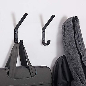 WEBI Coat Hook Wall Mounted - Heavy Duty Metal Dual Wall Hook Rack – Double Prong Robe Hooks for Bathroom Kitchen Office Entryway Closet,Single Hook,Black,5 Packs