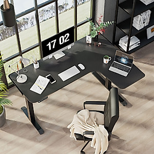 EE EUREKA ERGONOMIC L Shaped Standing Desk, 61" Electric Adjustable Height Gaming Desk, Sit to Stand Desk Home Office Corner Computer Desk Large PC Desktop Workstation with Dual Motor,Black/Right