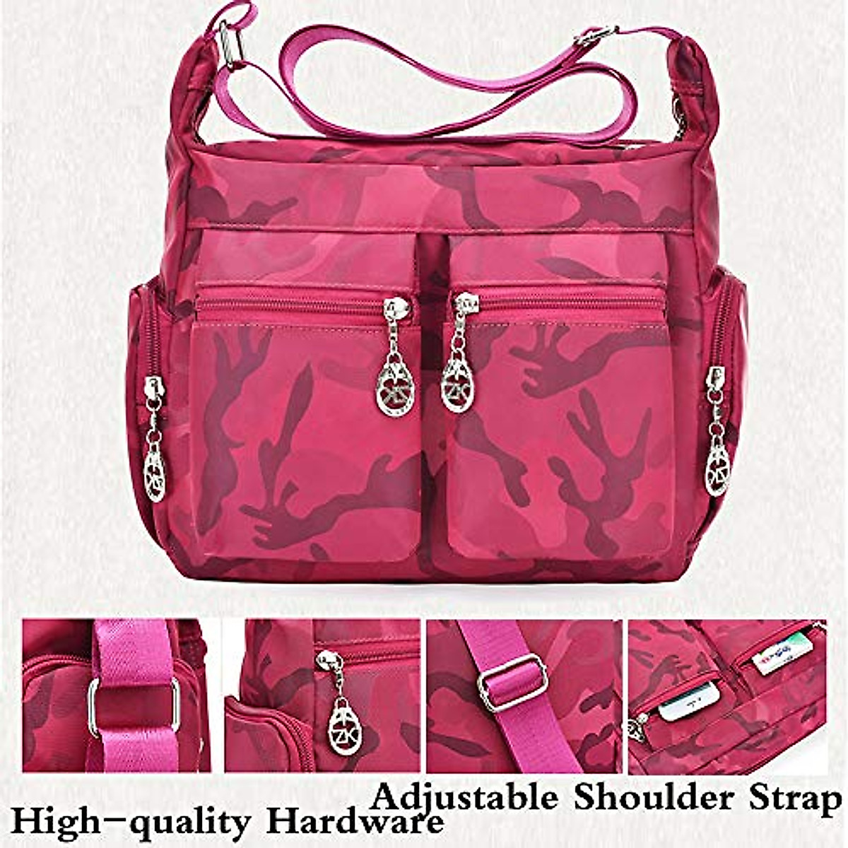 FiveloveTwo Lightweight Nylon Multi Pocket Hobo Shoulder Crossbody Bag Handbags and Purses for Women Men Top-handle Messenger Crossbody Bag Pack Totes Satchels Black Camouflage