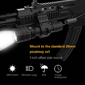 POVAST Tactical Flashlight Picatinny Rail Mount 1600 Lumens Side Switch Remote Pressure Switch USB Rechargeable, Matte Black