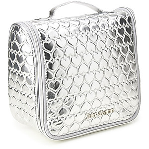 Juicy Couture Women's Cosmetics Bag - Hanging Travel Makeup and Toiletries Kit - Makeup Accessories Organizer Case with Hook, Size One Size, Silver