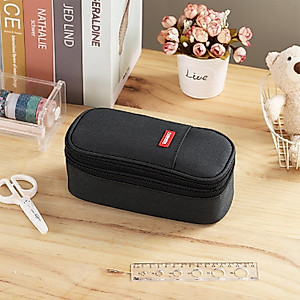 Dugio Big Pencil Case Large Capacity Pencil Bag with Zipper Pencil Pouch for Boys Girls Kids Adults Stationery Pencil Pen Case Organizer for School Office Black