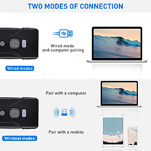 Bluetooth Barcode Scanner,JRHC Mini 2D Portable Wireless Barcode Scanner 3-in-1 Bluetooth & 2.4G Wireless & Wired Connection Barcode Reader Compatible with iOS, Android, Windows, Mac Tablets Or PC