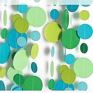 JEYE Blue and Green Circle Dots Party Garland Banner Decoration Polka Dots Paper Streamer Backdrop Hanging Decor for Baby Shower Birthday Wedding Christmas Graduation, Pack of 2, 26ft/8m in Total