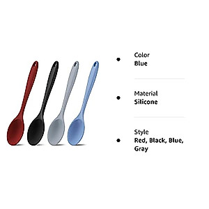 4 Pieces Large Silicone Mixing Spoon Heat Resistant Silicone Basting Spoon Utensil Spoon Non Stick Serving Spoon for Mixing, Baking, Serving (Red, Black, Blue, Gray)