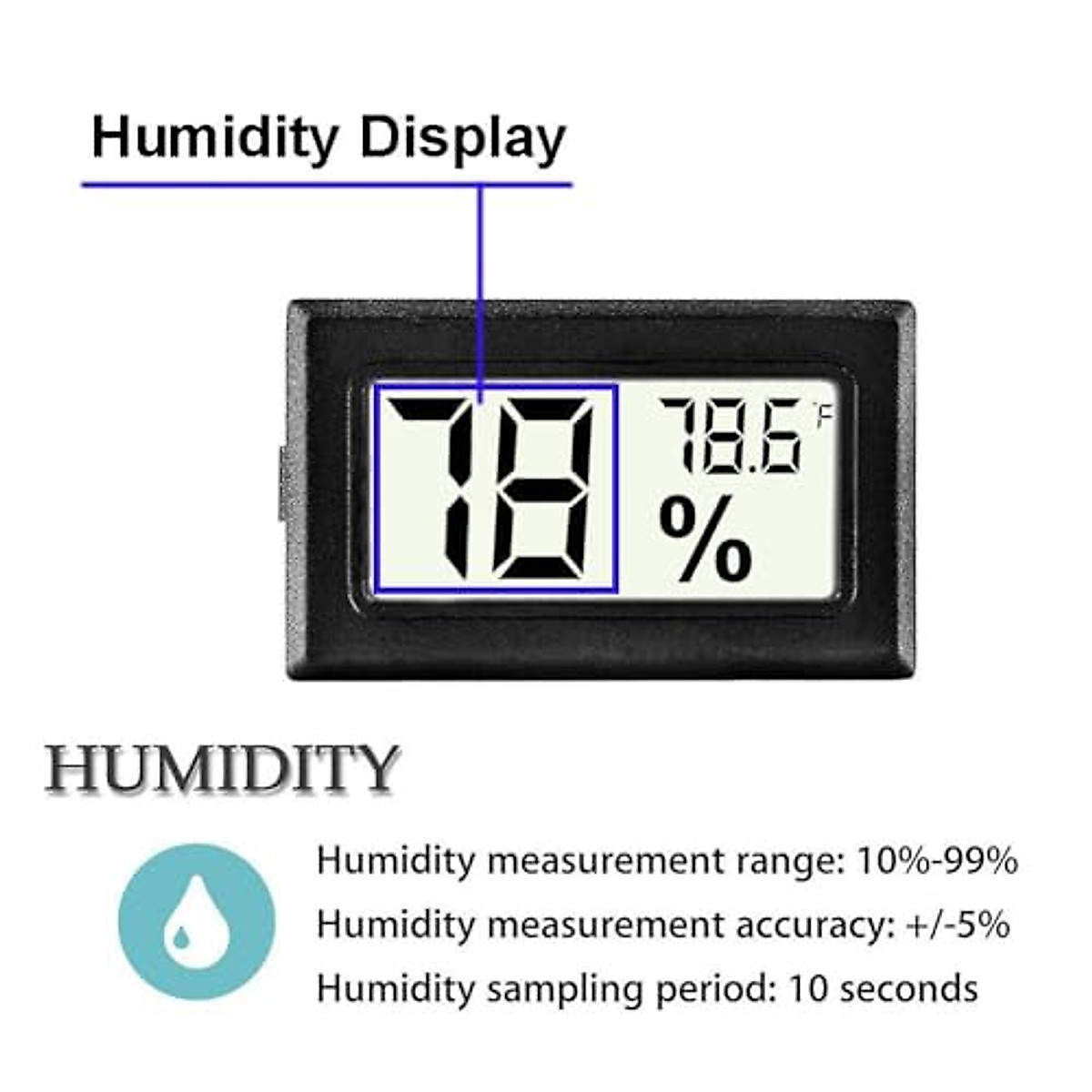 Meggsi 2-Pack Mini Digital Hygrometer Gauge Indoor Thermometer, LCD Monitor Temperature Outdoor Humidity Meter for Humidors Greenhouse Jars Incubators Guitar Case, Display Fahrenheit (℉)