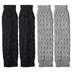 Loritta Women Knit Leg Warmers Winter Warm Long Boot Socks, B1-2pairs(black+dark Gray)